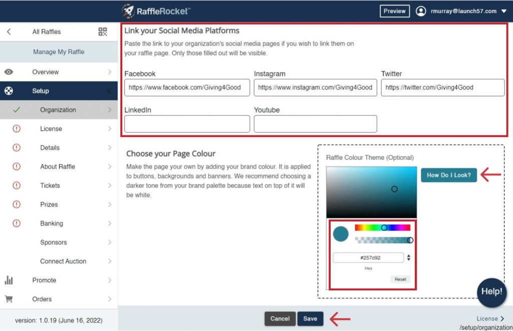Set Up Your Organization - Raffle Rocket